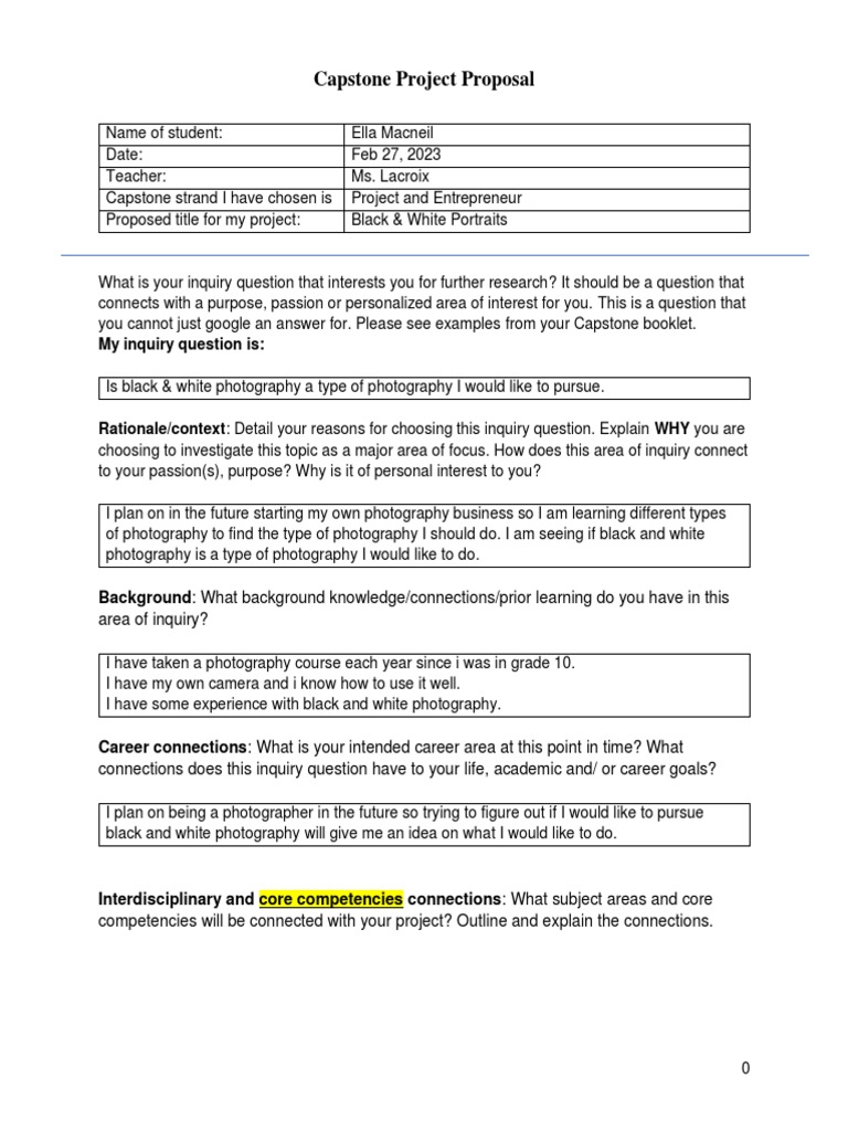 Black & White Photography Capstone Proposal | PDF | Mentorship | Thought