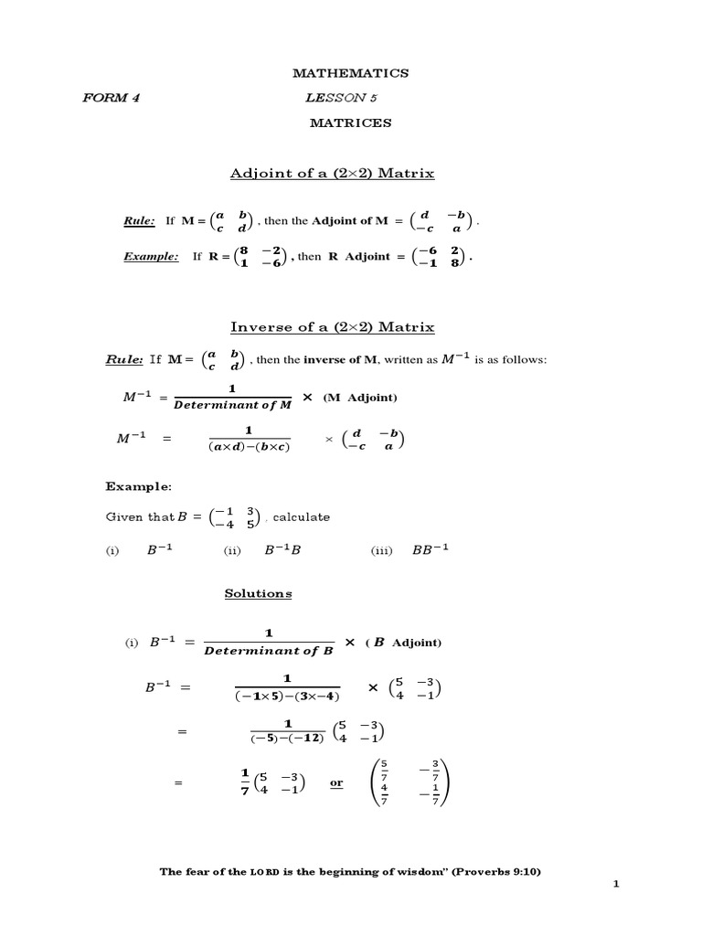 Adjoint Of A Matrix Pdf Matrix Mathematics Matrix Theory