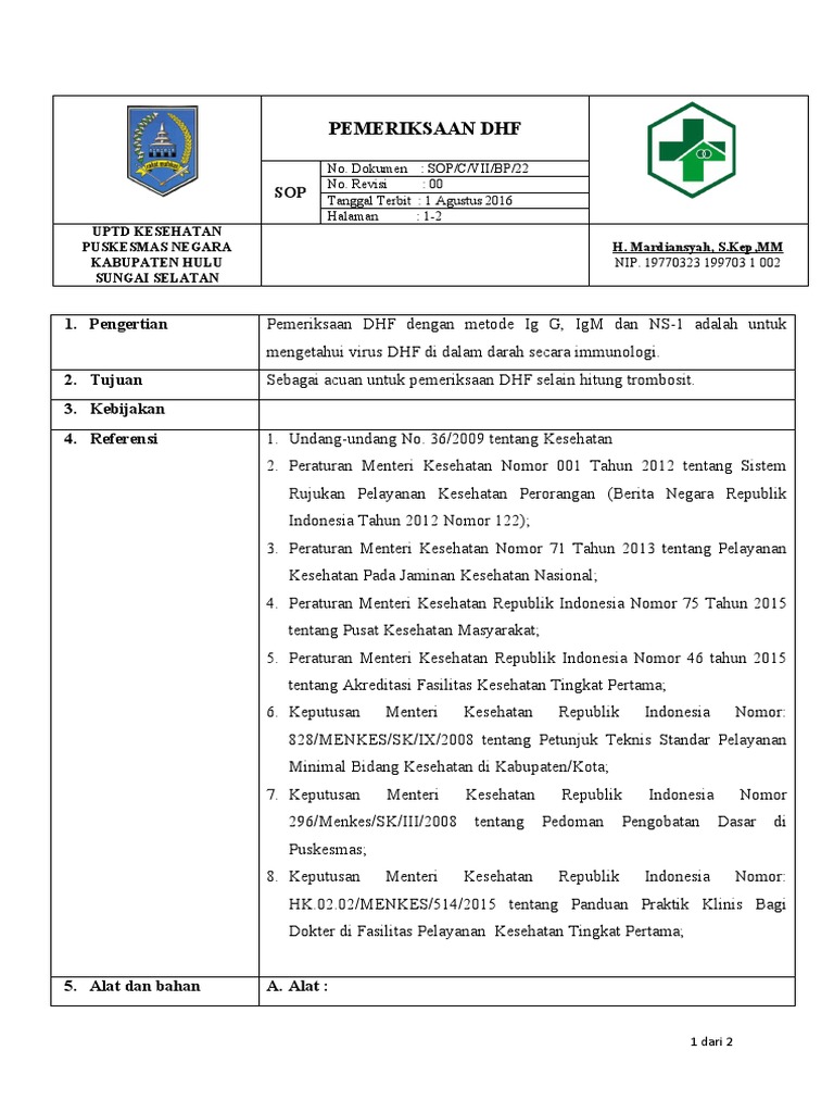 06 SOP Pemeriksaan DHF | PDF