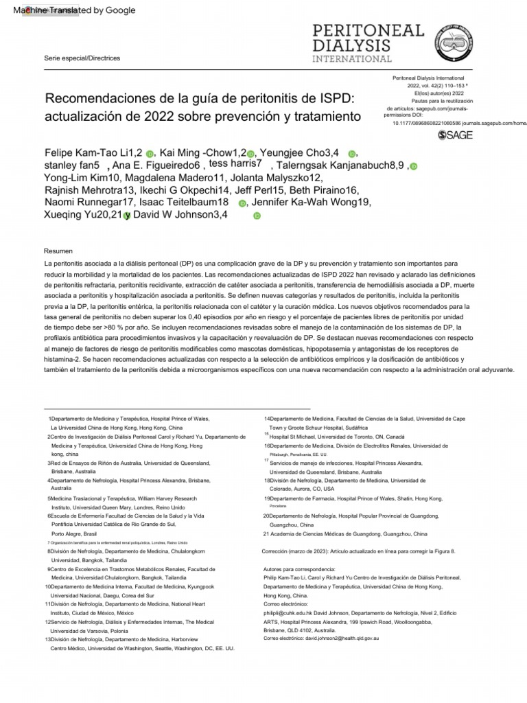 Guía ISPD 2022 sobre Peritonitis | PDF | Hemodiálisis | Nefrología