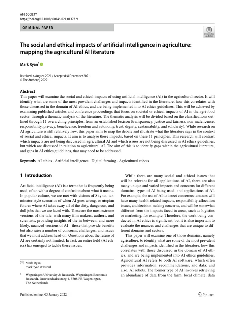 The Social and Ethical Impacts of Artificial Intelligence in Agriculture | Download Free PDF ...