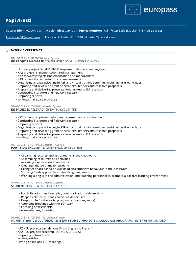 CV - Popi Aresti 6 | PDF | Cyprus | Curriculum