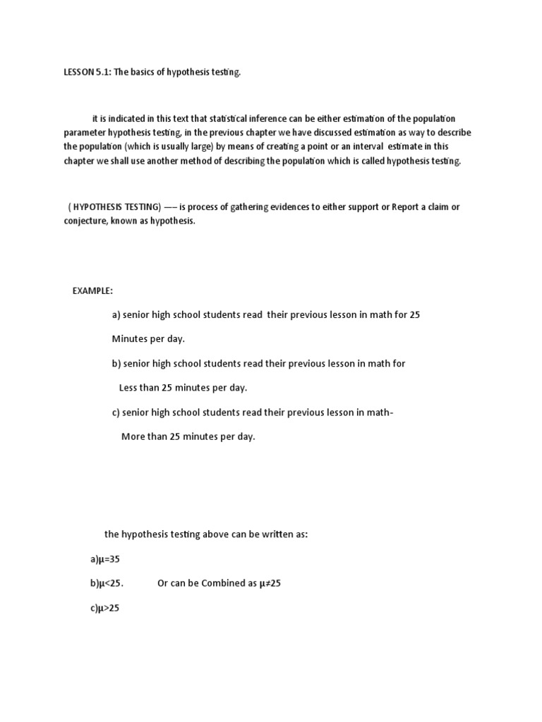 LESSON 5.1 HYPOTHESIS | PDF
