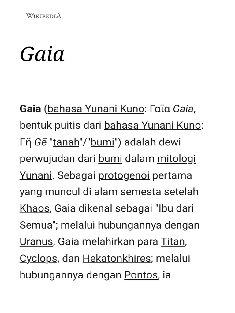 Gaia - Wikipedia Bahasa Indonesia, Ensiklopedia Bebas | PDF | Sejarah