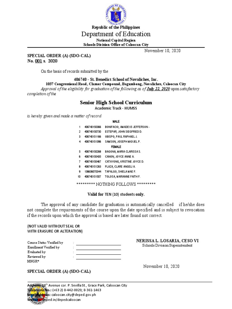 Special Order 2020 | PDF