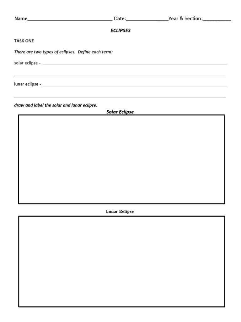 Eclipses Webquest Worksheet | PDF