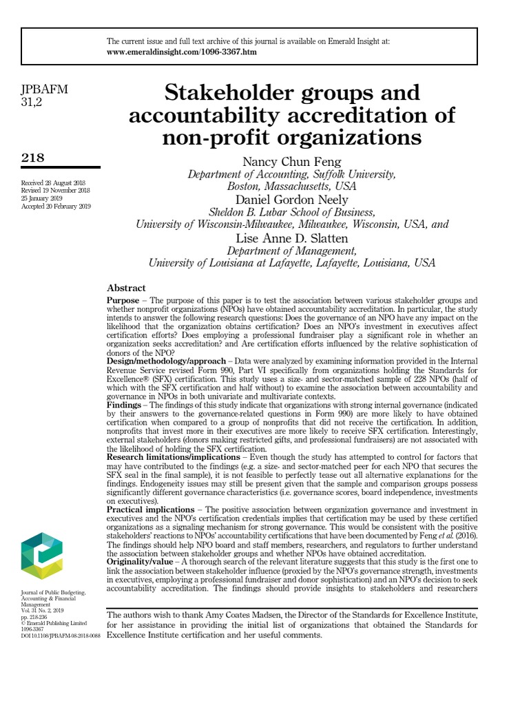 Feng, DKK (2019) Stakeholder Groups and Accountability Accreditation of Non-Profit Organizations ...