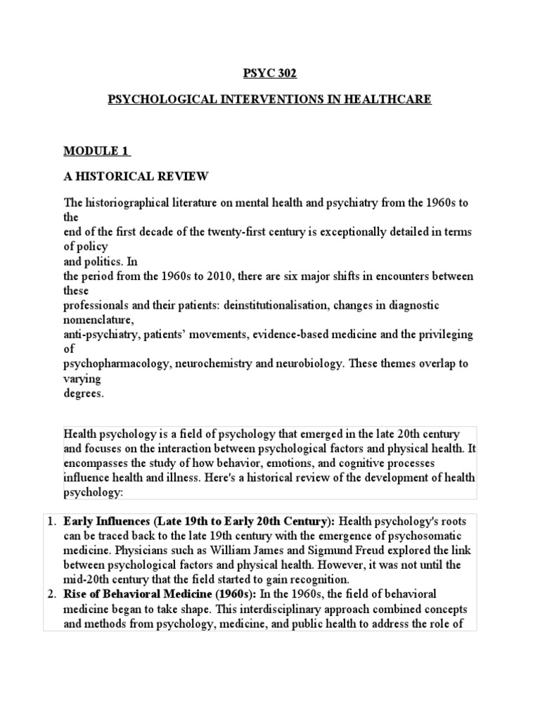 PSYC 302 Psychological Interventions in Healthcare | PDF