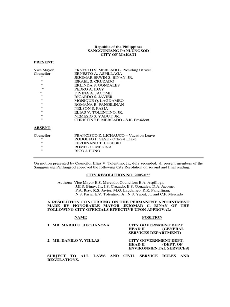 Resolution Concurring On The Permanent Appointment | PDF | Philippines ...