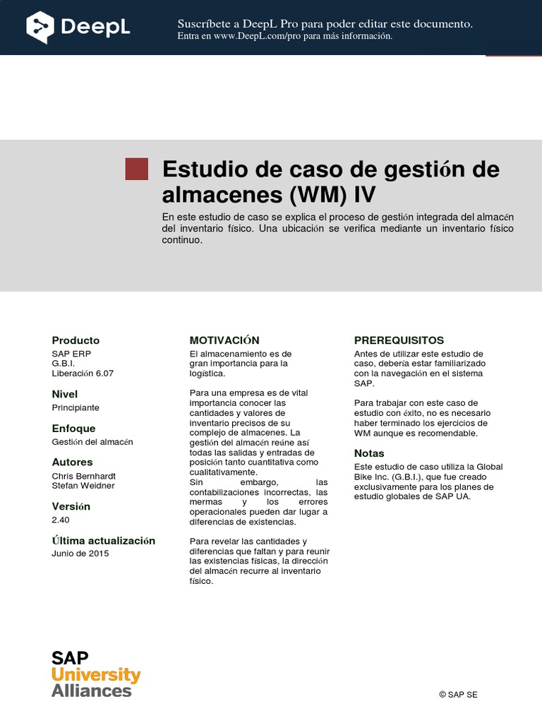 Intro - ERP - Using - GBI - Case - Study - WM - IV - (A4) - en - v2.40 (2) ES | PDF
