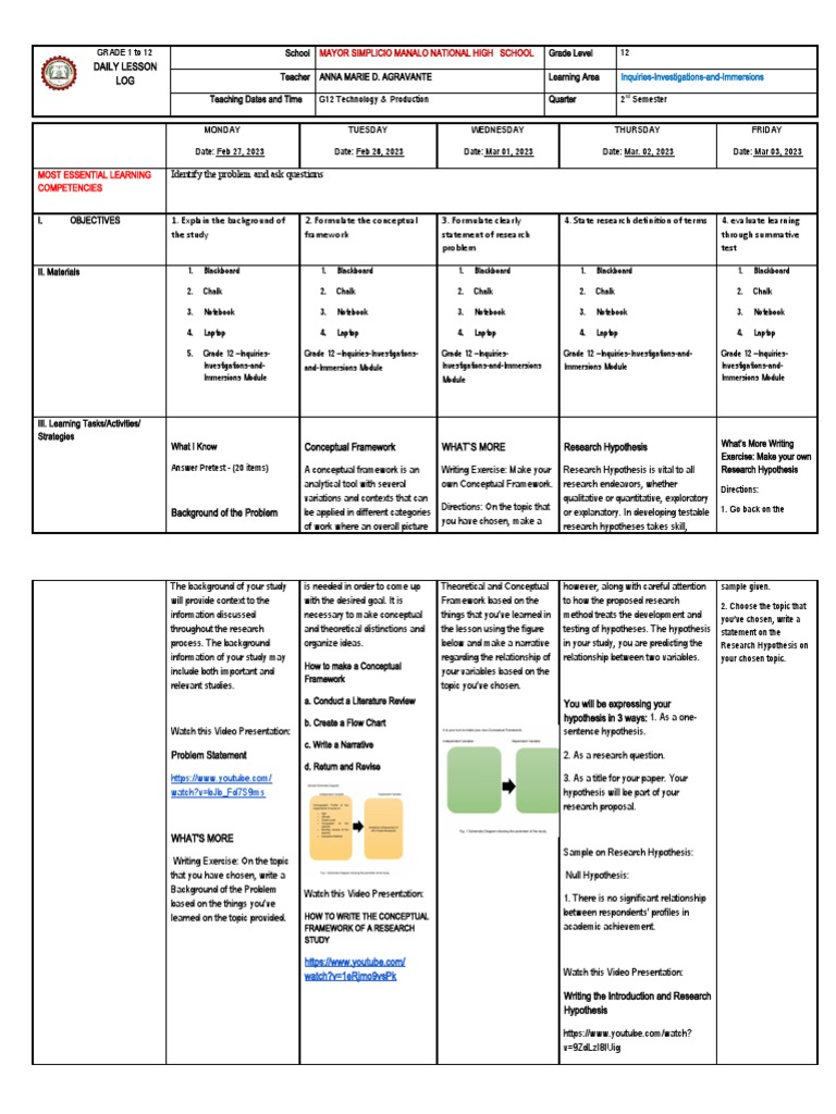 G12 S2W2 Inquiries Investigations and Immersions DLL | PDF | Hypothesis ...