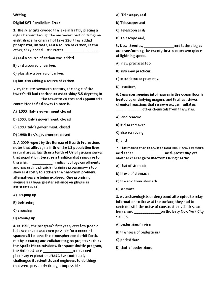 Digital SAT Parallelism Error Practice | PDF