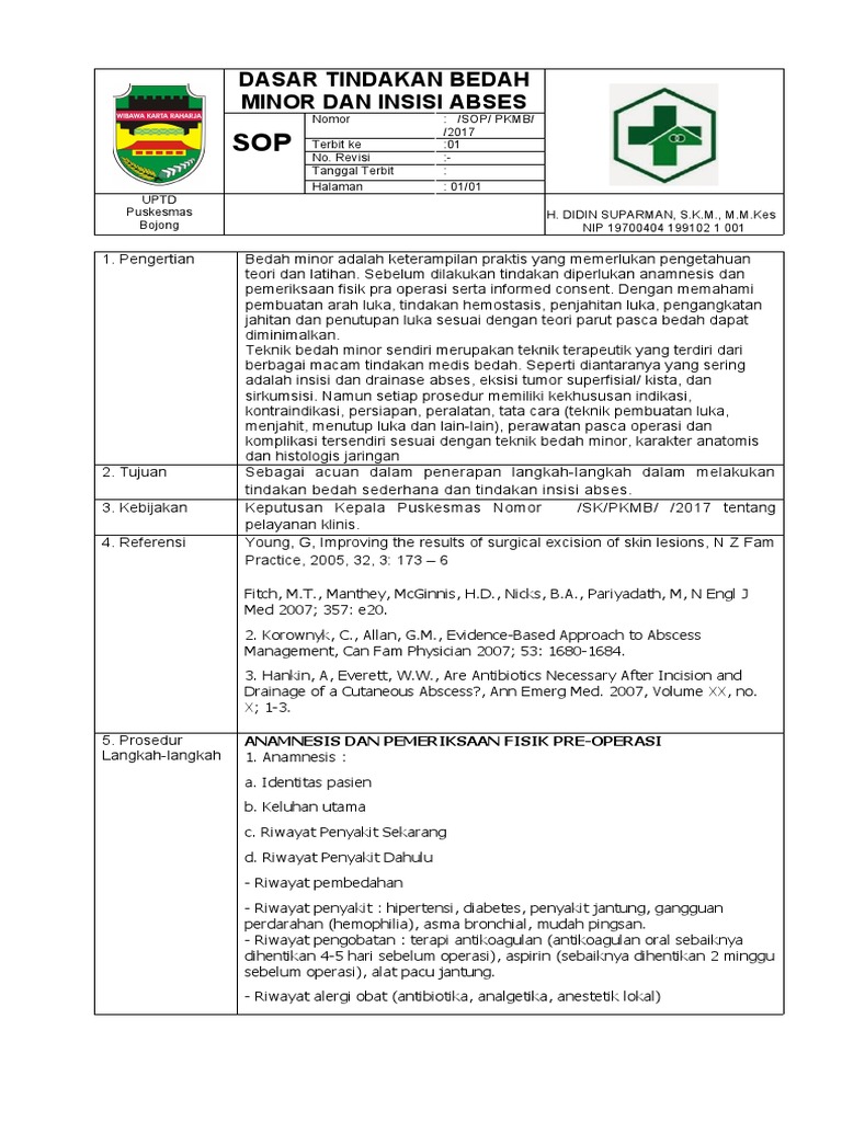 Bojong.7.2.1.3.SOP TINDAKAN BEDAH MINOR Dan INSISI ABSES | PDF