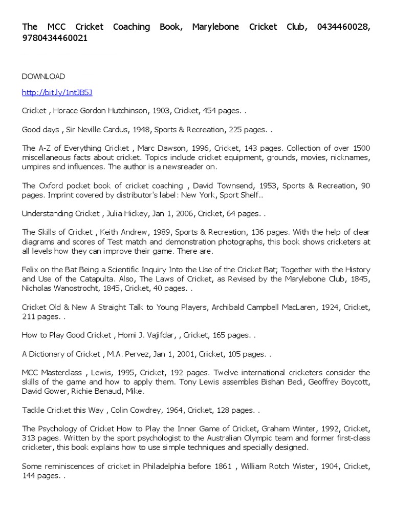 The MCC Cricket Coaching Book | PDF | Cricket | Psychology