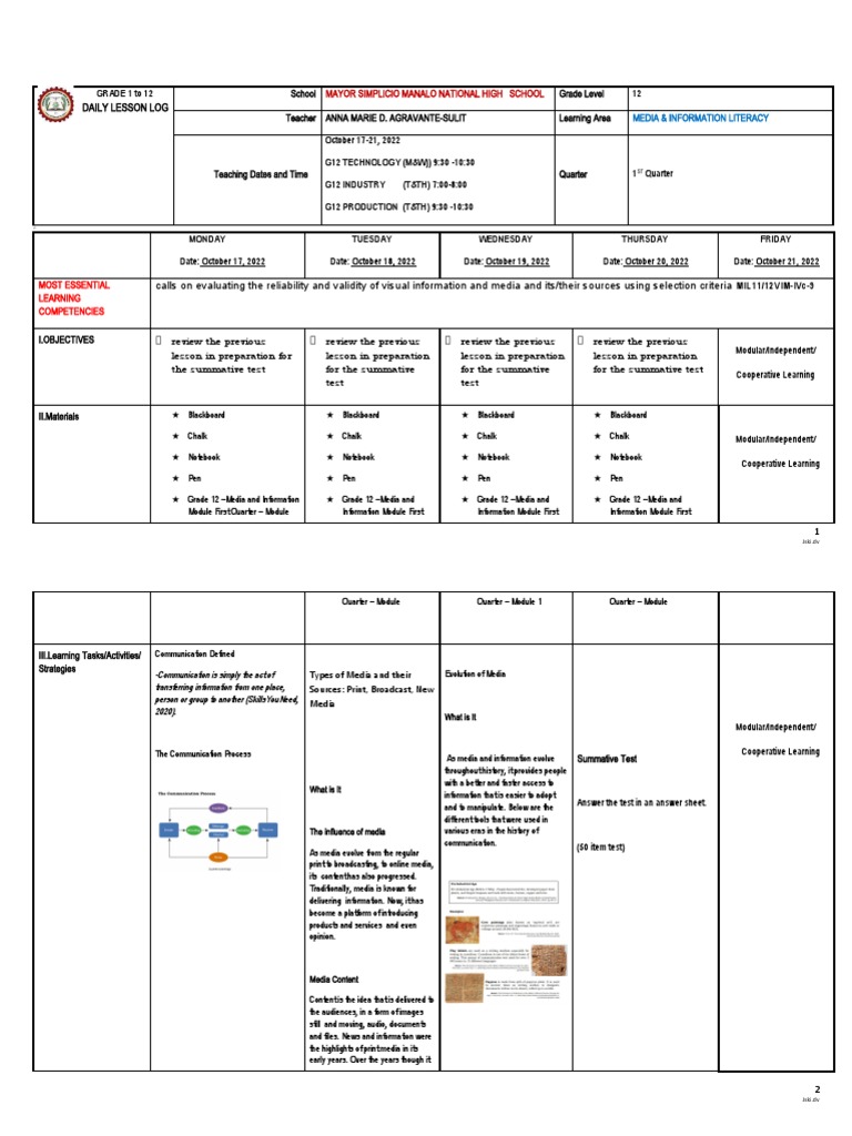 q1w9 - Grade 12 Media & Information | PDF | Media (Communication ...