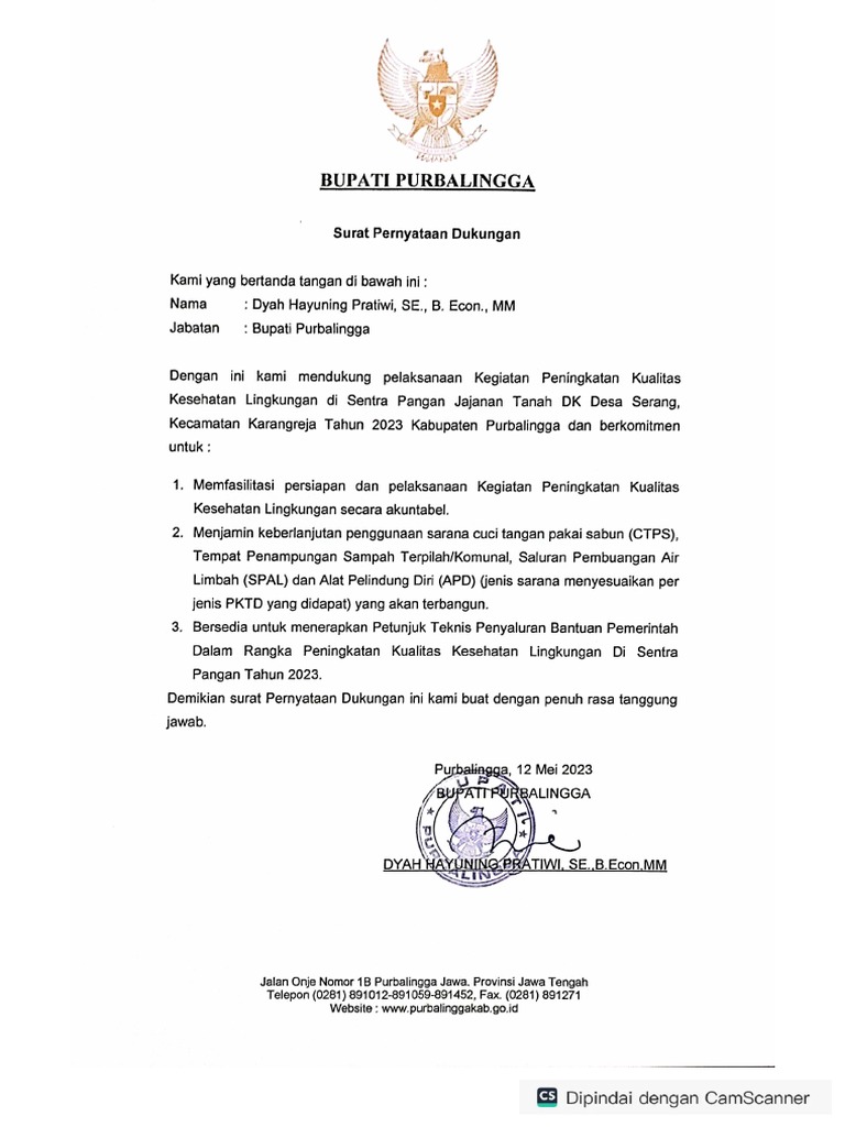 Surat Dukungan Bupati PBG | PDF