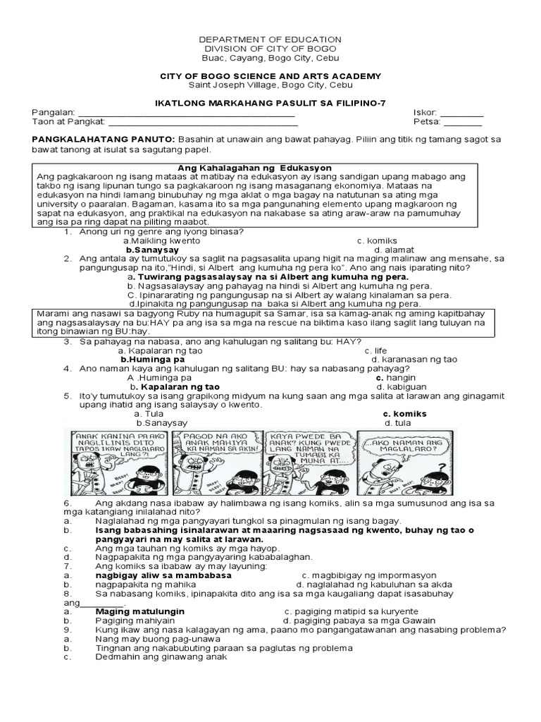 FILIPINO 7 PERIODICAL TEST | PDF