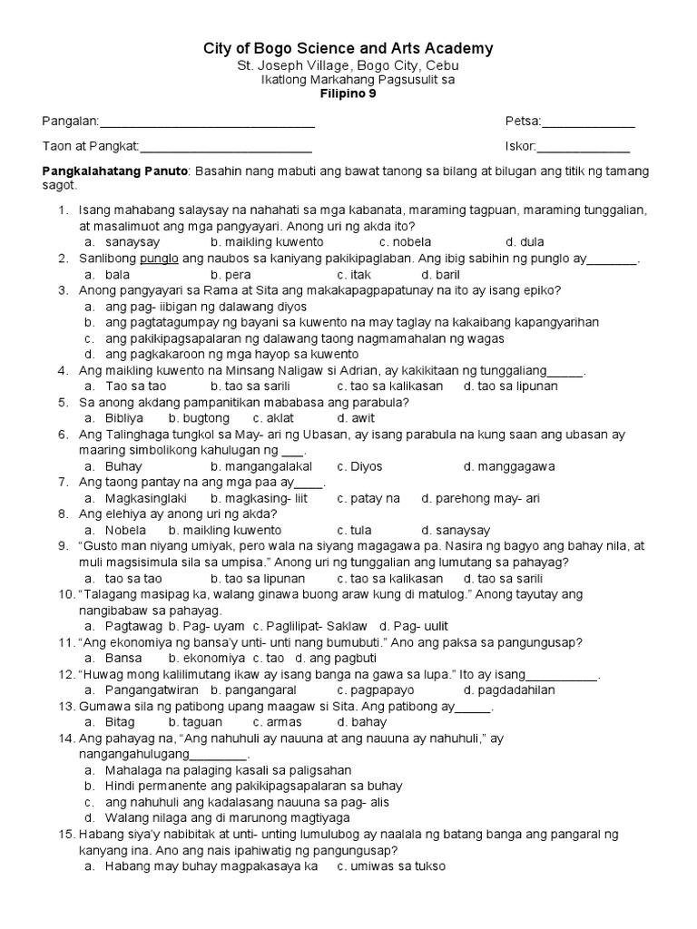 Filipino 9 Periodical Test | PDF