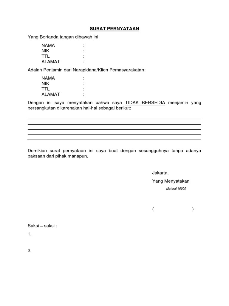 Surat Pernyataan Penjamin | PDF