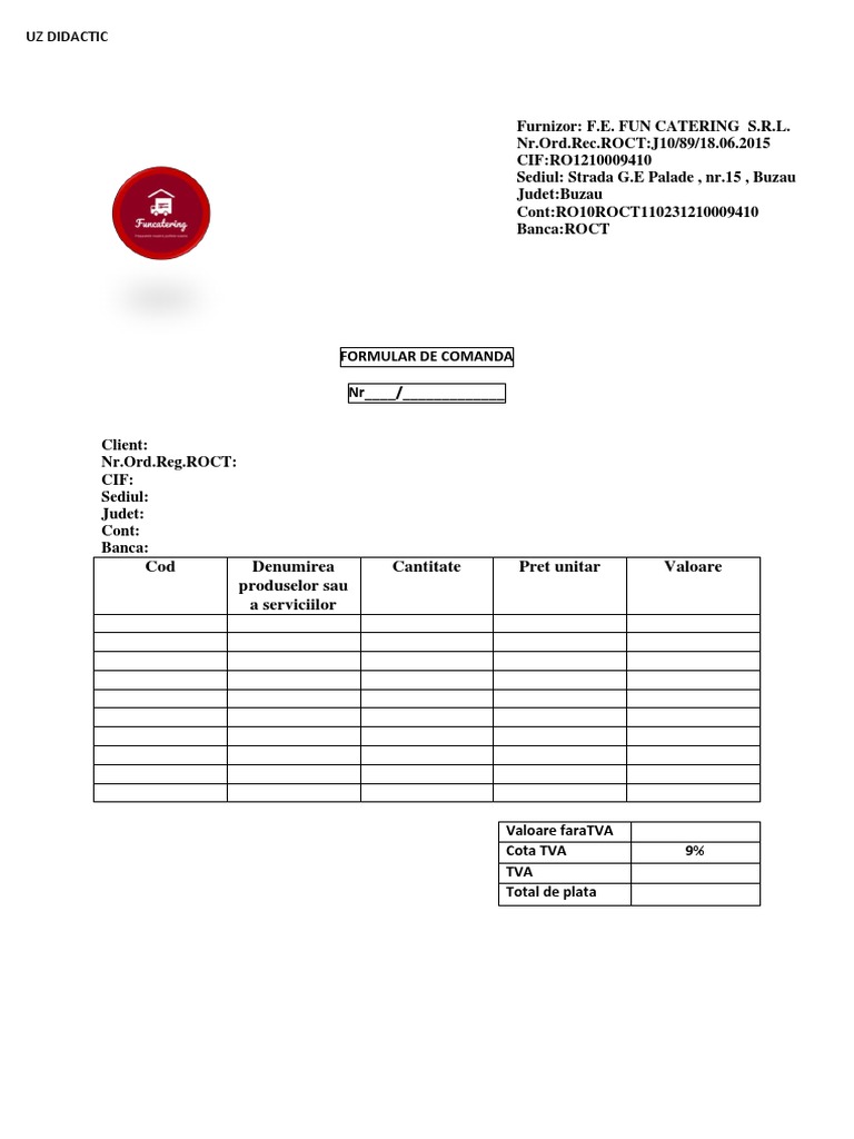 Formular de Comanda Fun Catering | PDF