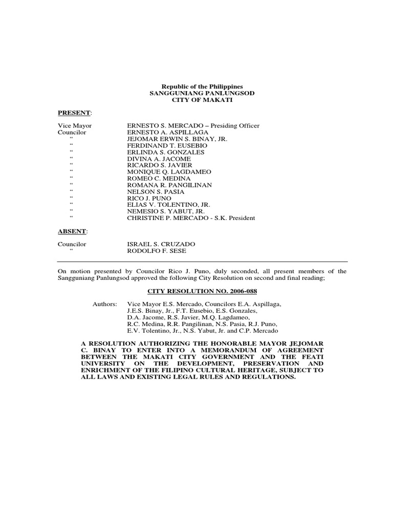 Resolution Authorizing Moa | PDF | Philippines | Government