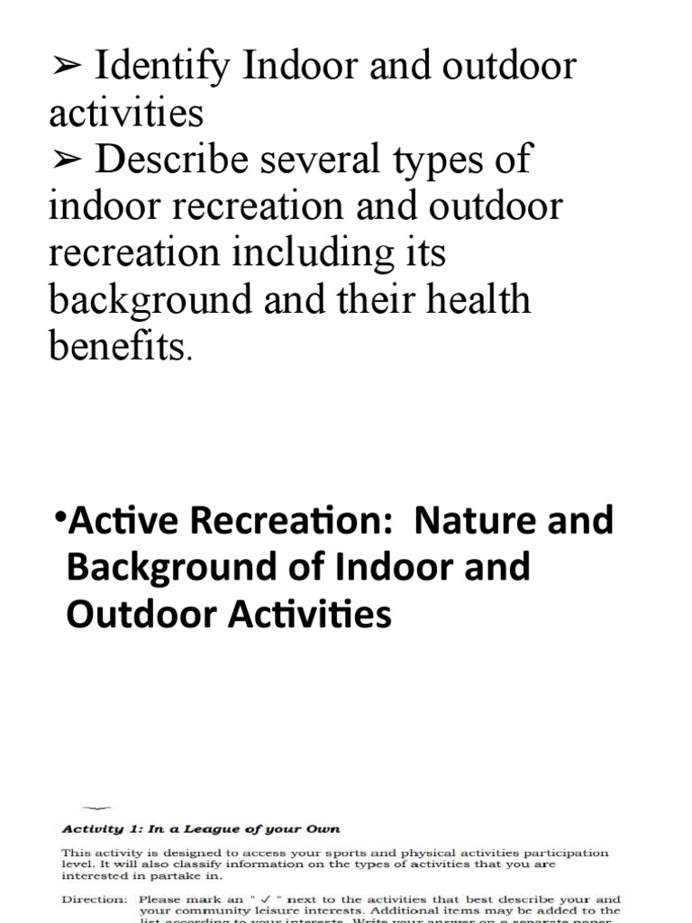 Indoor vs Outdoor Activities Overview | PDF
