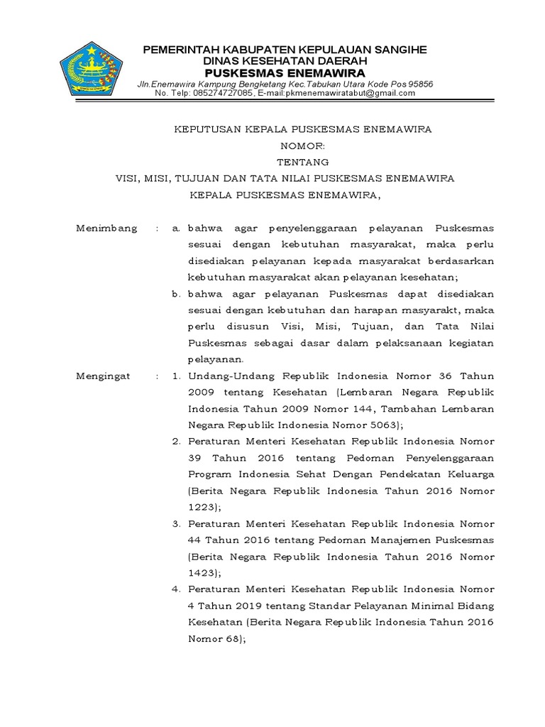 1) SK Visi Misi Tujuan Tata Nilai | PDF