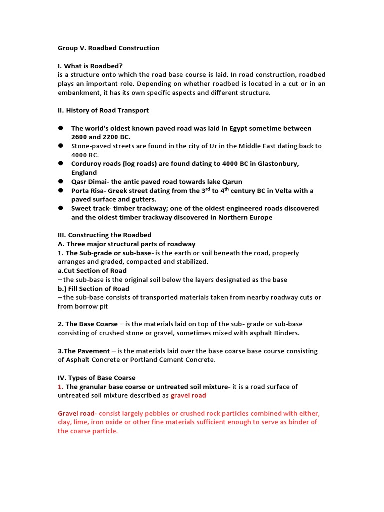Group V Roadbed Construction | PDF