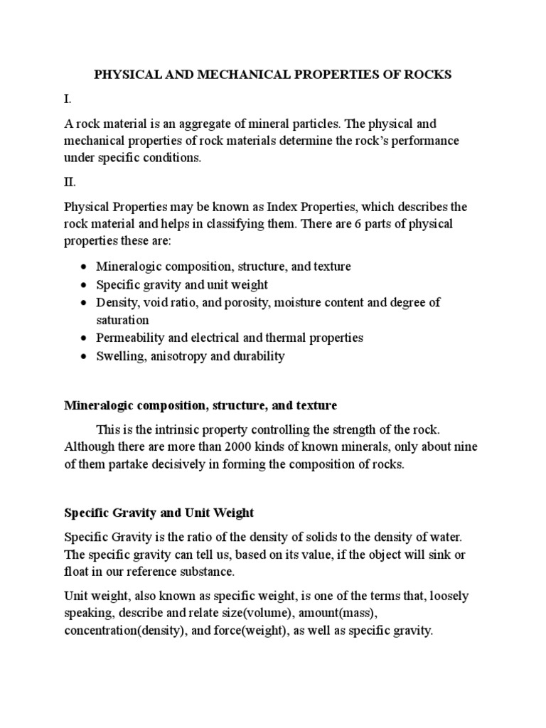 Physical and Mechanical Properties of Rocks | PDF