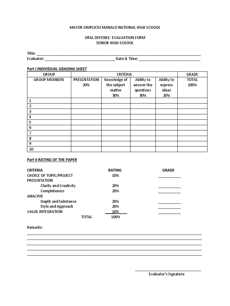 Oral Defense Evaluation Form (1) | PDF