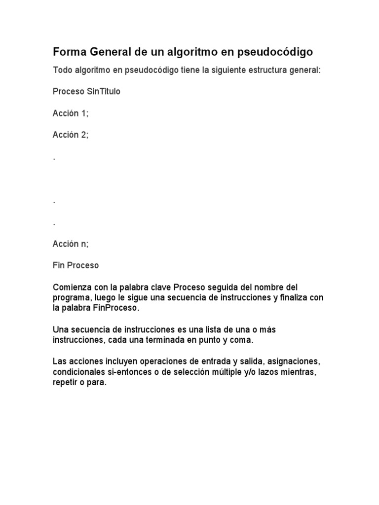 Forma General de Un Algoritmo en Pseudocódigo | PDF | Informática | Tecnología