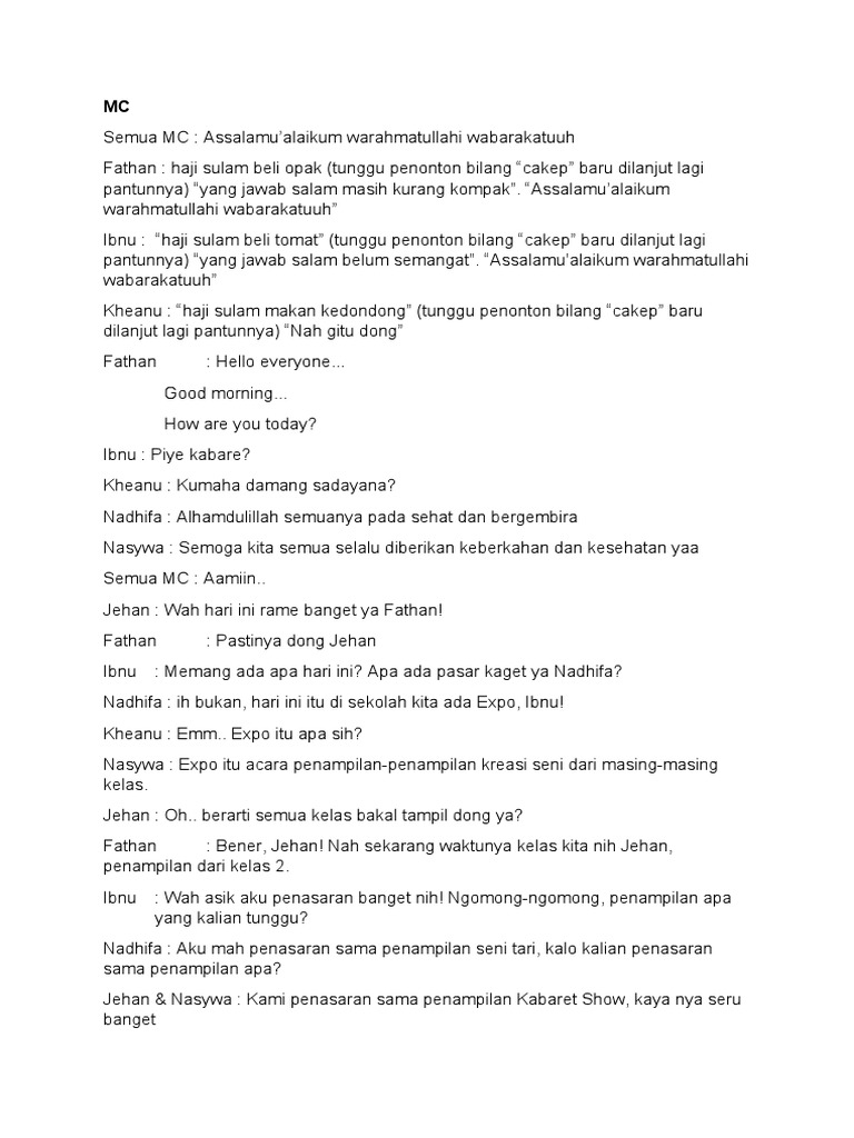 Contoh Teks Untuk MC Anak SD Kelas 2 | PDF