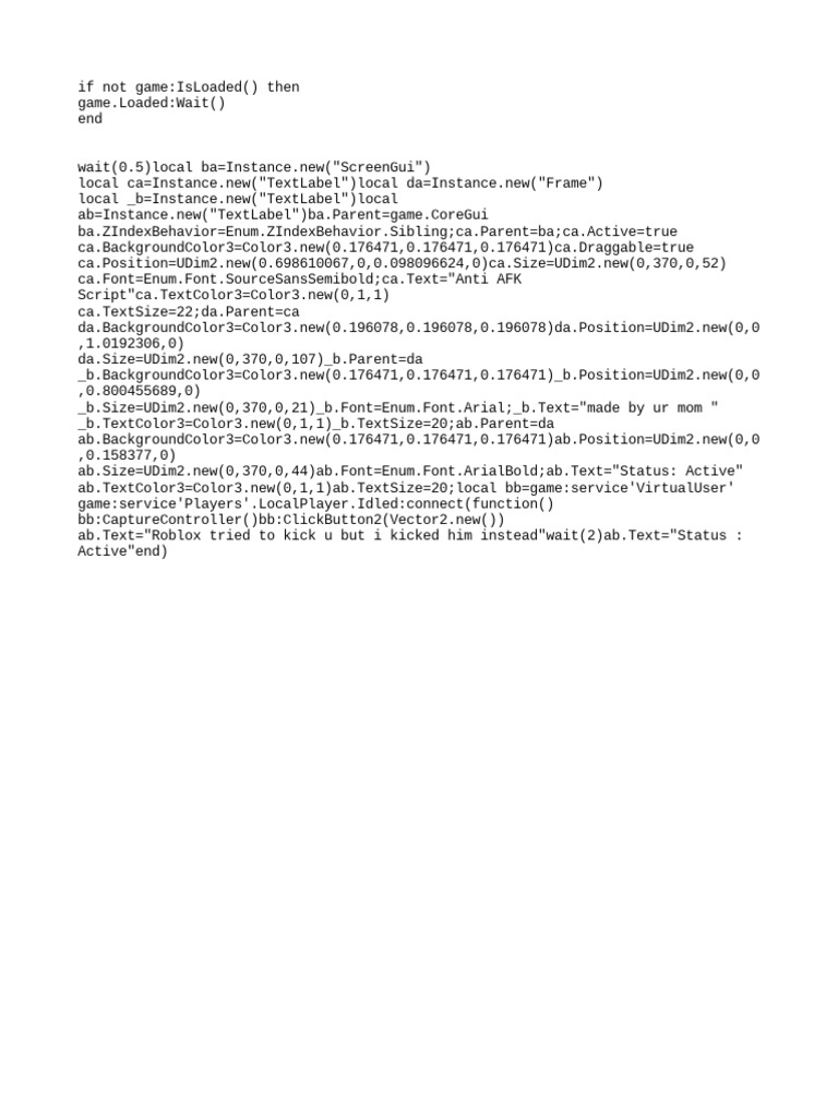 Roblox Anti AFK Script Guide | PDF