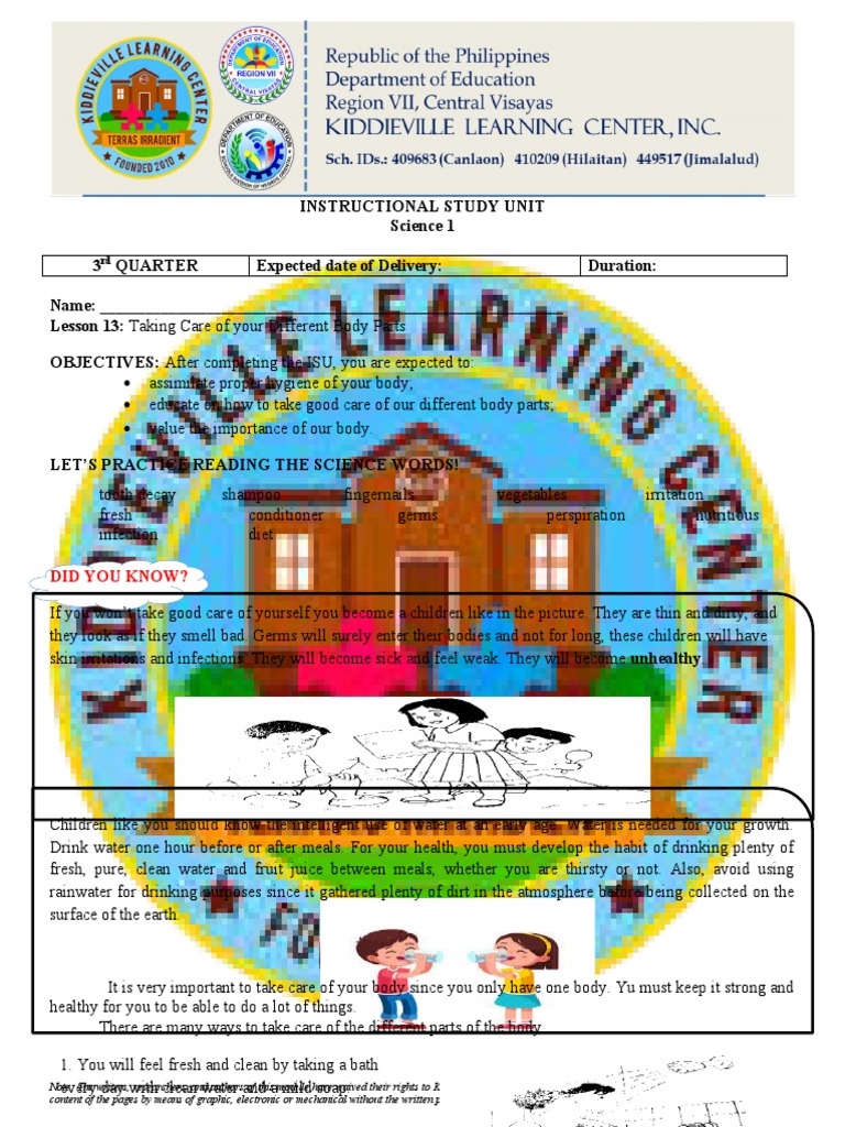 Lesson 13 - Scie 1 - How To Take Care of Your Body Parts-2 | PDF