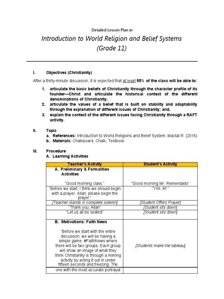 Grade 11 Christianity Lesson Plan | PDF | Jesus | Creed