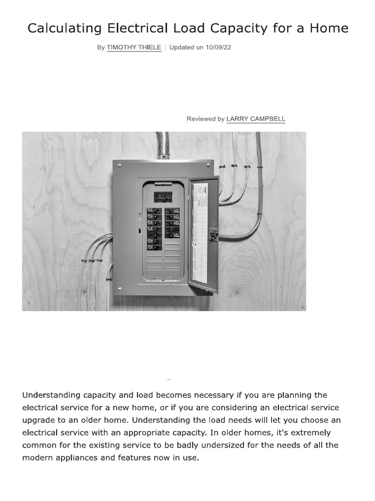 Calculating Electrical Load Capacity For | PDF