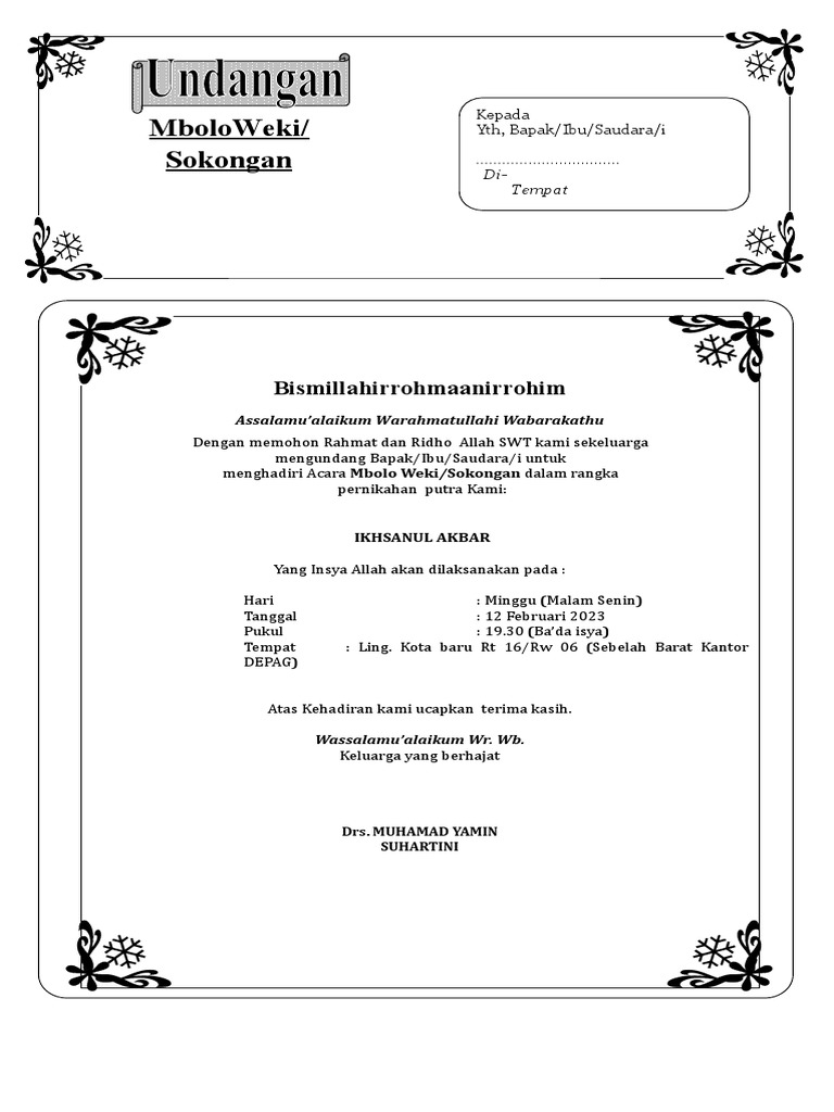 Undangan Mbolo Weki Kluarga | PDF