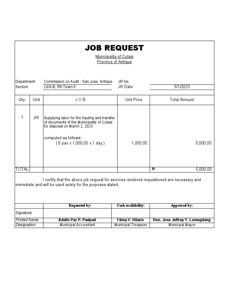 Document Hauling Job Order | PDF | Labor Relations | Government