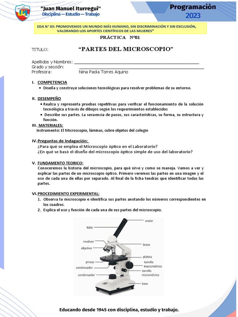 Practica - Partes Del Microscopio - Eda 3 - Actividad 1 | PDF