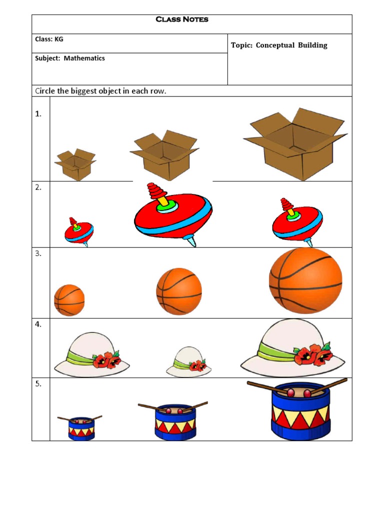 Circle The Biggest Object in Each Row. 1.: Class Notes | PDF