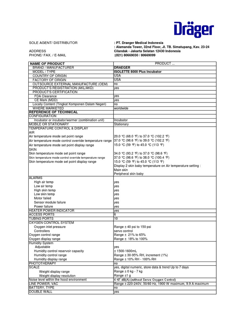 Dräger Isolette 8000 Plus Overview | PDF | Humidity | Manufactured Goods