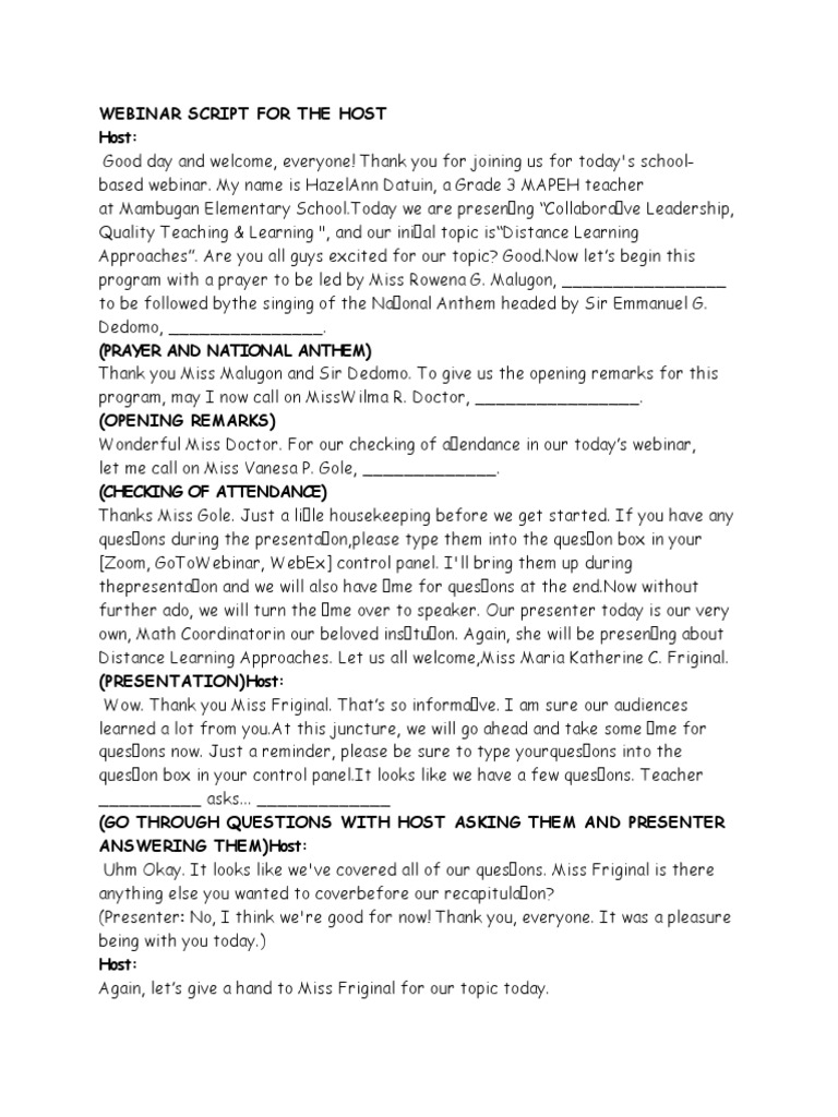 Webinar Script For The Host | PDF