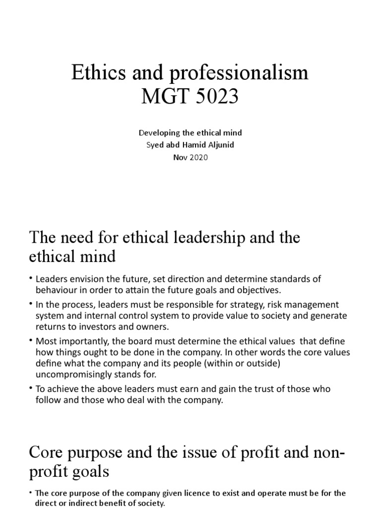 Developing The Ethical Mind - Ethics and Professionalism MGT 5023 Term ...