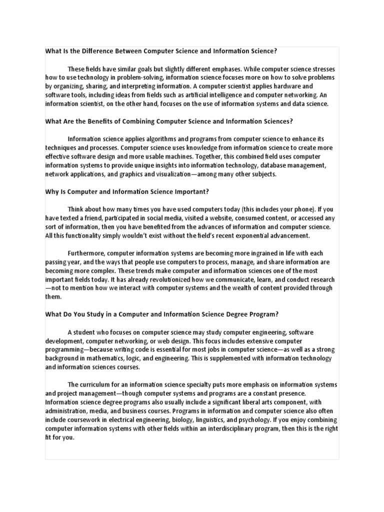 What Is The Difference Between Computer Science And Information Science