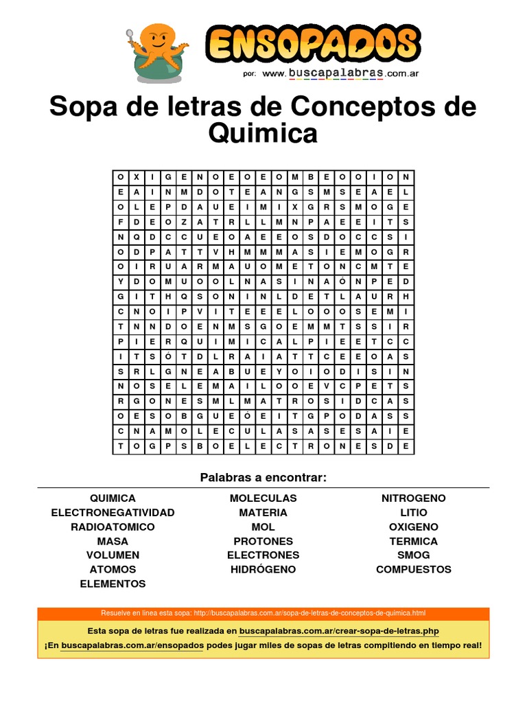 Sopa de Letras: Conceptos de Química | PDF