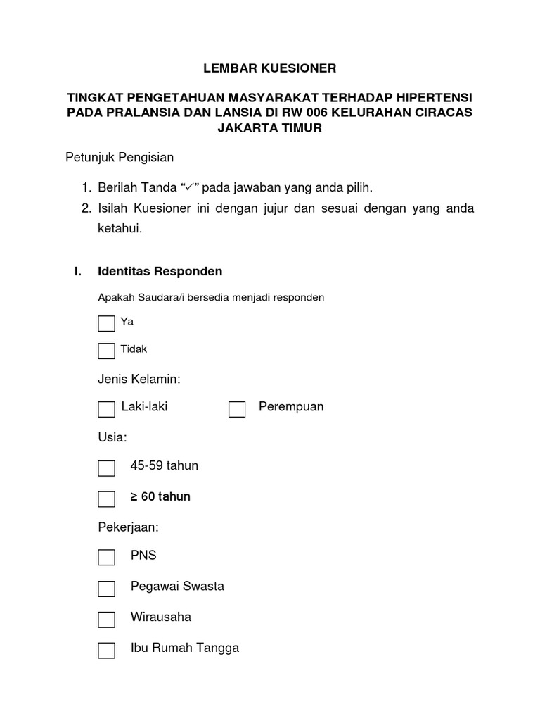 Lembar Kuesioner Print | PDF