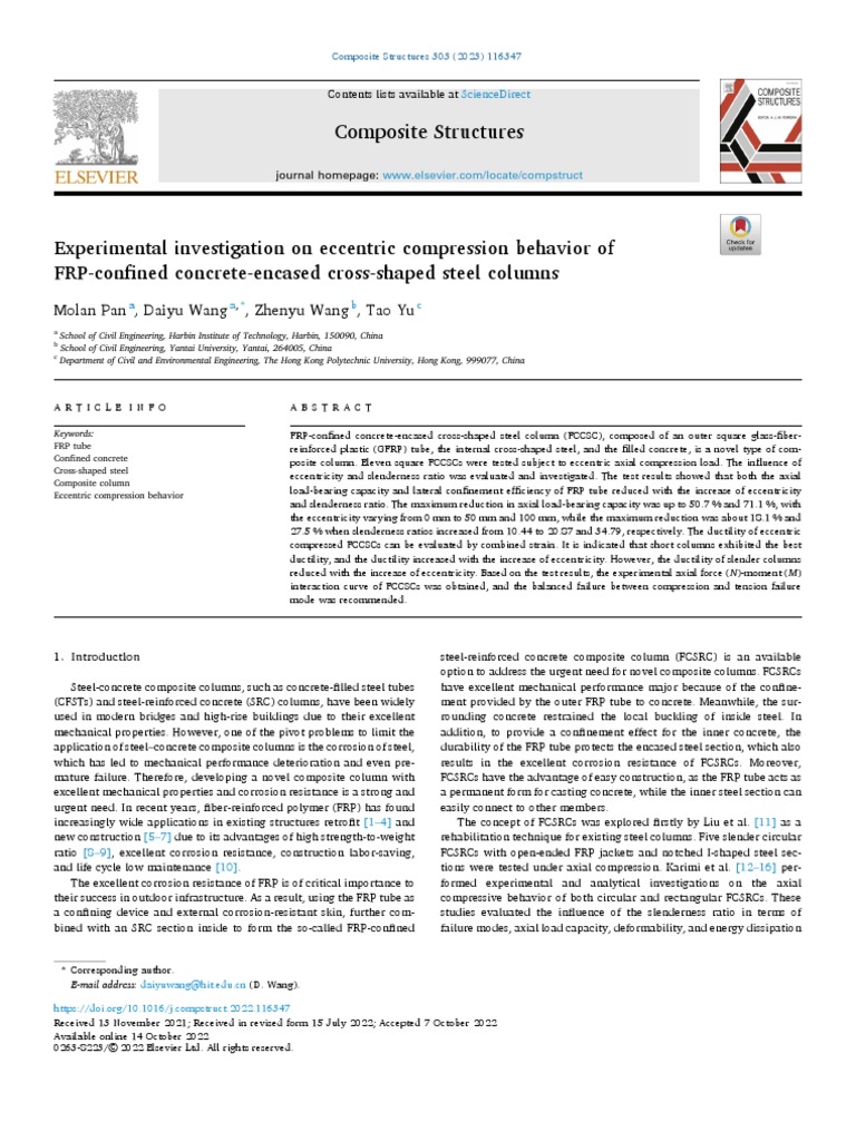 Experimental Investigation On Eccentric Compression Behavior Of Frp Confined Concrete Encased