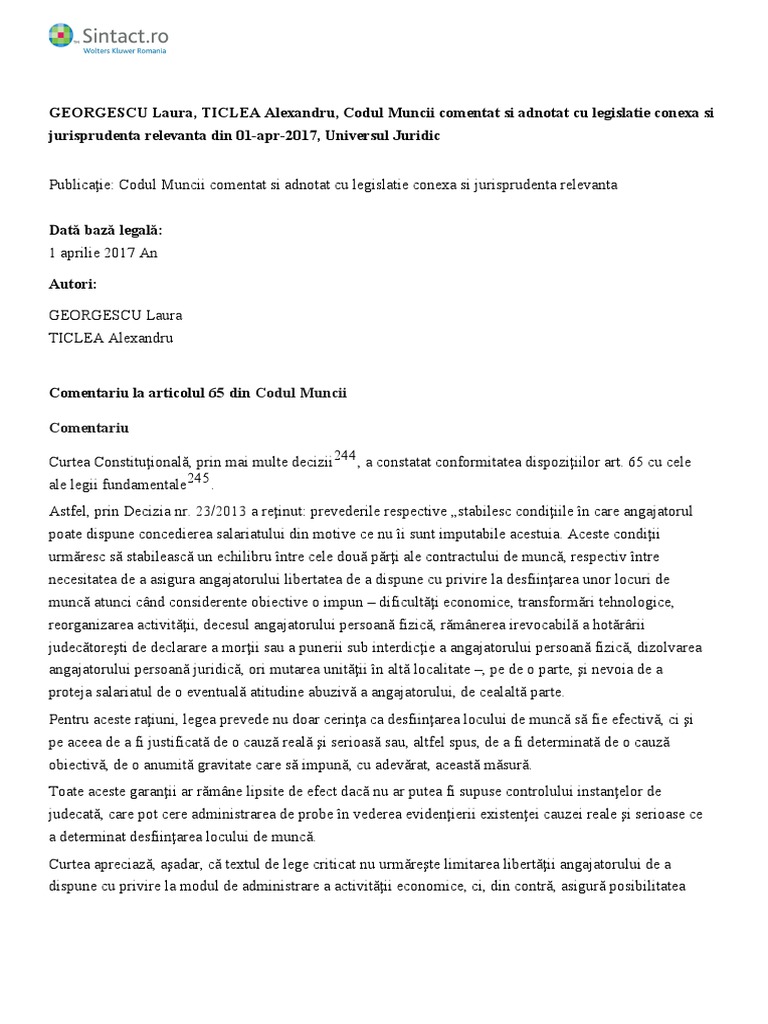 Georgescu Laura Ticlea Alexandru Codul Muncii | PDF