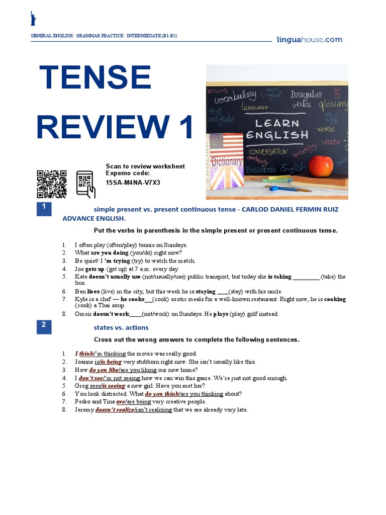 Intermediate English Grammar Tense Review | PDF