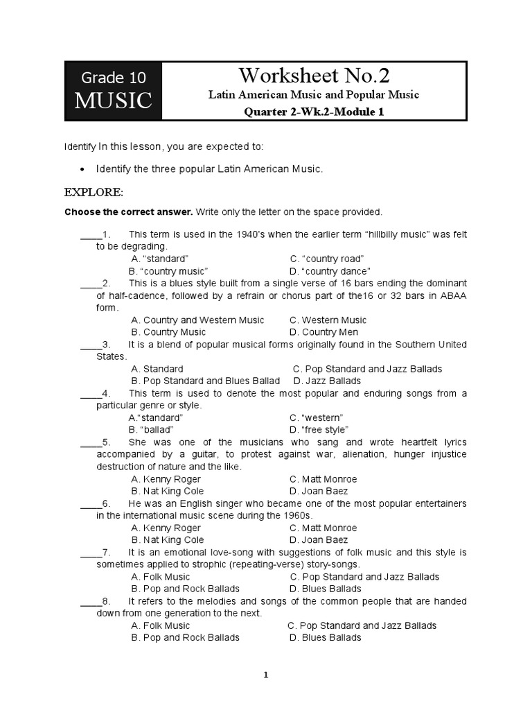 q2 Wk2 Worksheet2 Music10 | PDF | The Beatles | Paul Mc Cartney